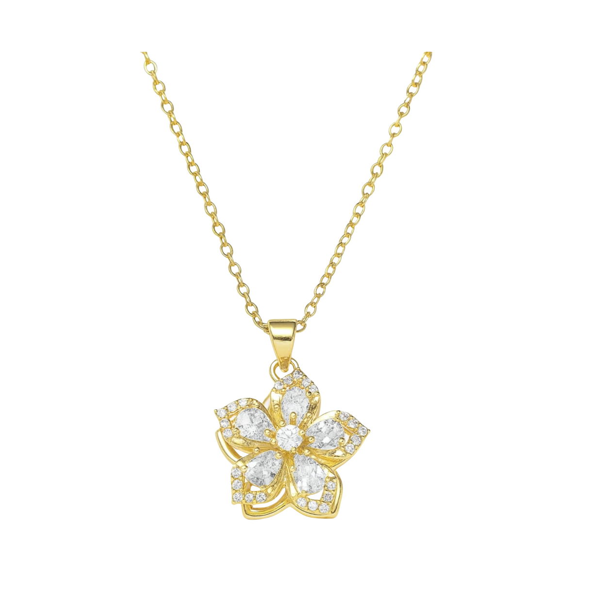 Gold Crystal Spinny Flower Necklace | Waterproof Tarnish-Free | Binky ...